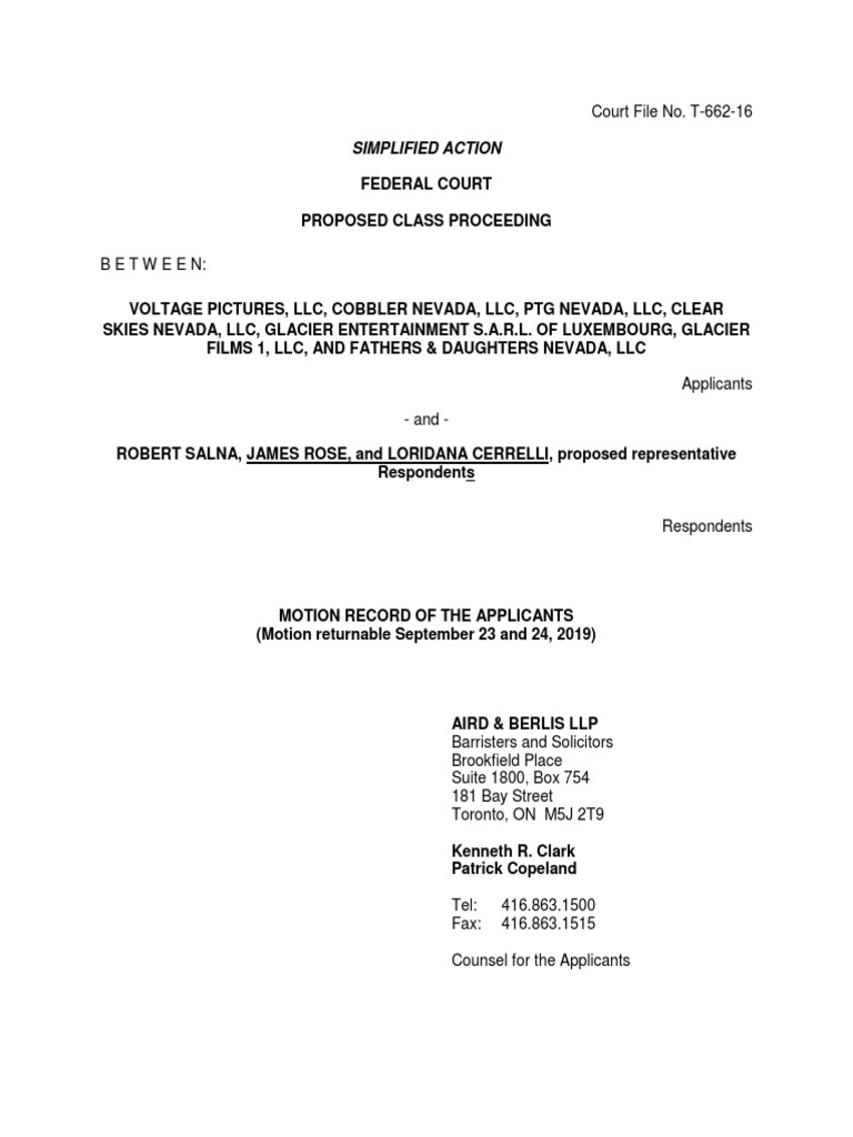 Applicants - Motion Record - Certification - September 9 2019 PDF | PDF ...