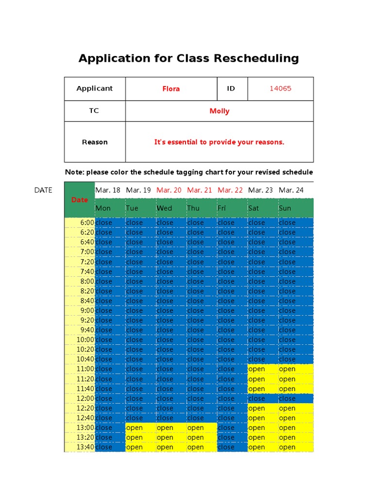 Application For Class Rescheduling: Applicant ID TC | PDF