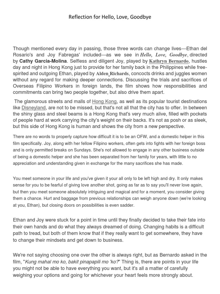 Reflection For Hello Love Goodbye | PDF | Wellness