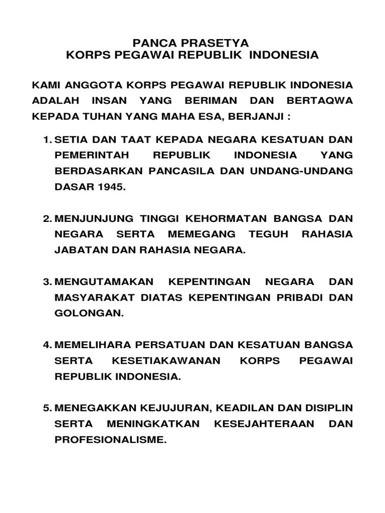 Teks Panca Prasetya Korpri | PDF
