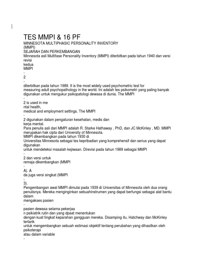 Tes Mmpi | PDF | Pengembangan Diri