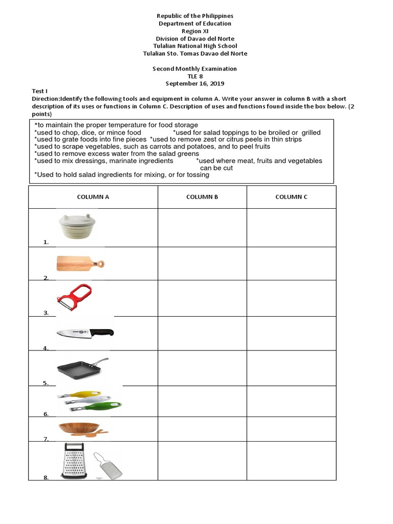 Cookery 2nd Monthly Exam | PDF | Salad | Eating Behaviors Of Humans