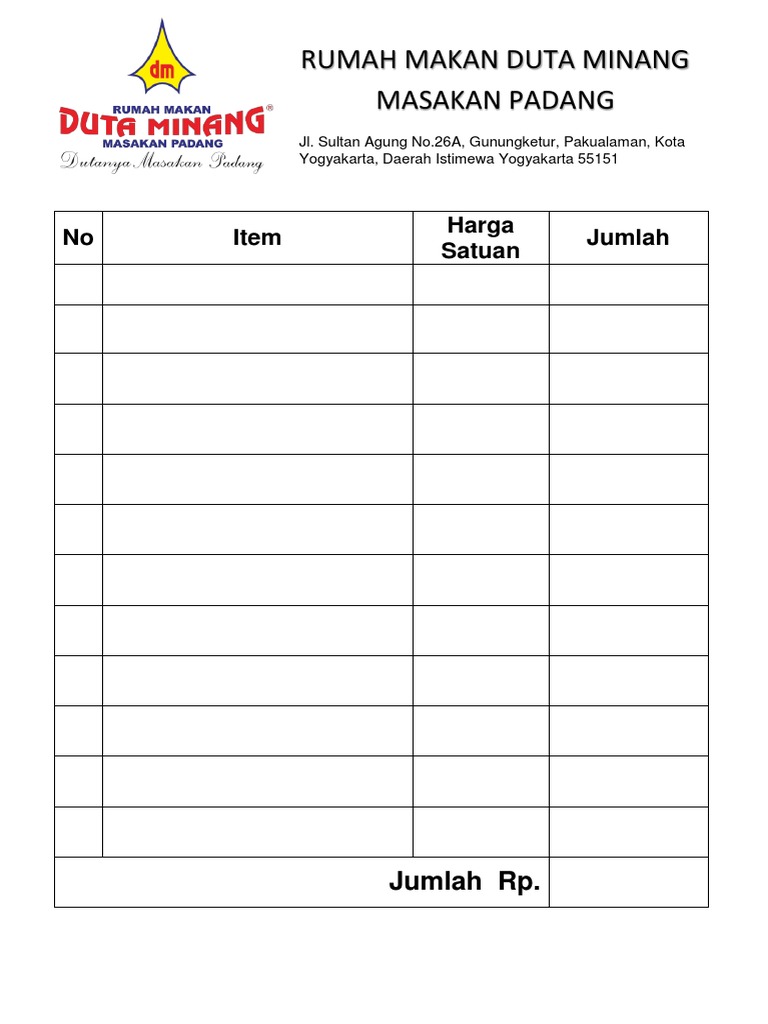 Nota Makanan Rumah Makan Padang | PDF