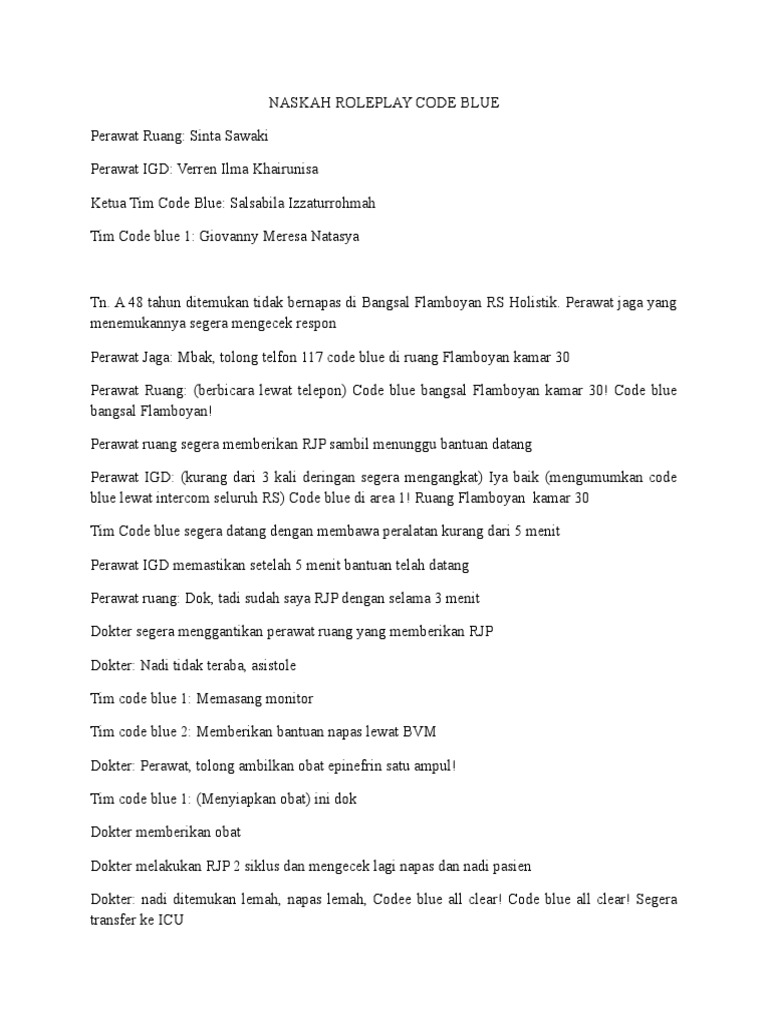 Naskah Roleplay Code Blue | PDF
