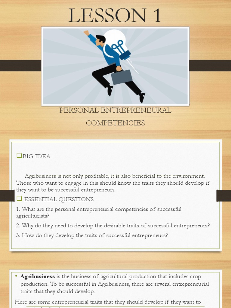 LESSON 1 Personal Entrepreneural Competencies | PDF | Entrepreneurship ...