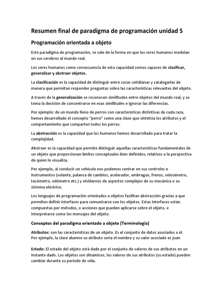 Resumen Final de Paradigma de Programación Unidad 5 POO Subir | PDF | Herencia (Programación ...