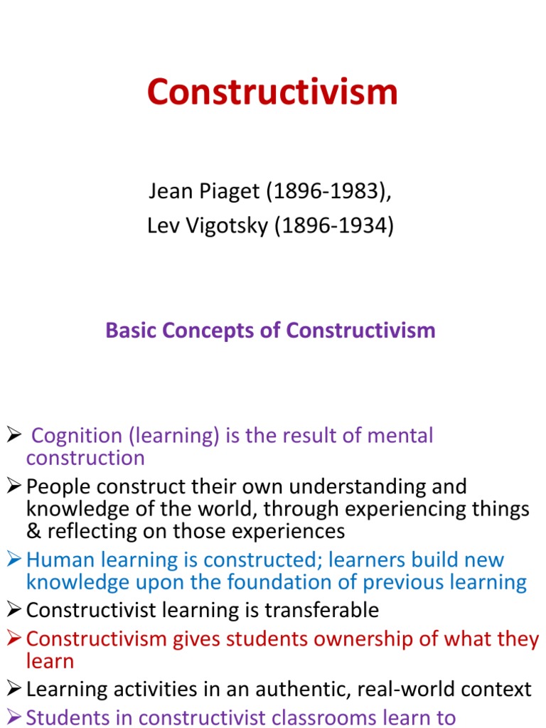 Constructivism: Jean Piaget (1896-1983), Lev Vigotsky (1896-1934) | PDF ...