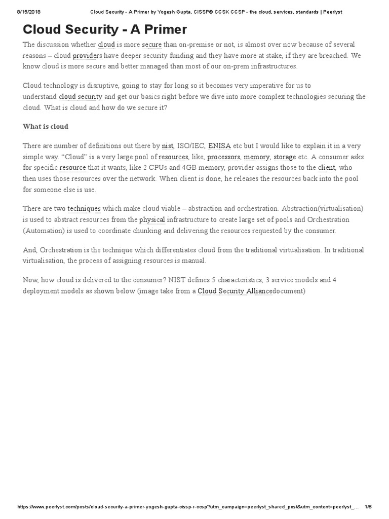 Cloud Security - A Primer by Yogesh Gupta, CISSP® CCSK CCSP - The Cloud, Services, Standards ...