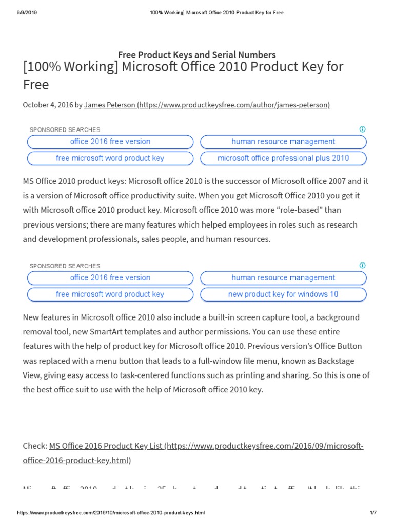 100% Working) Microsoft Office 2010 Product Key For Free | PDF ...