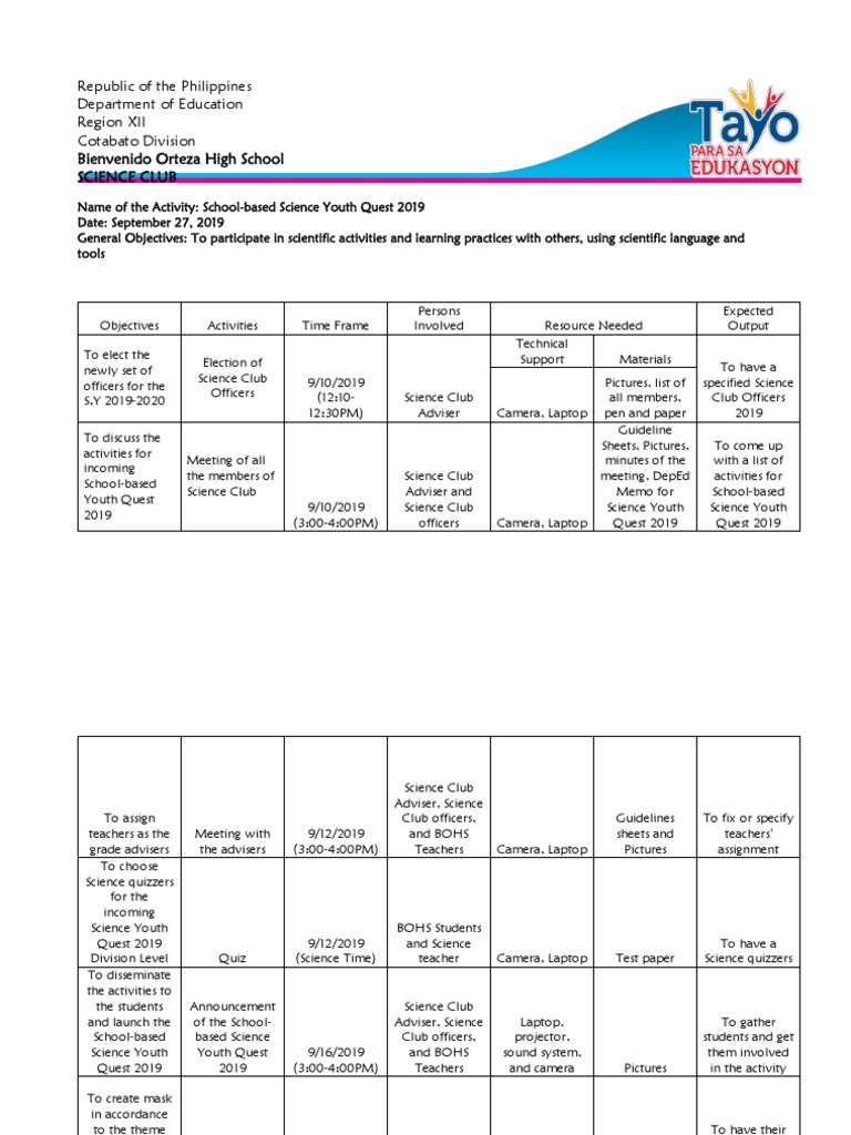 Science Club Action Plan 2019 | PDF | Science | Learning