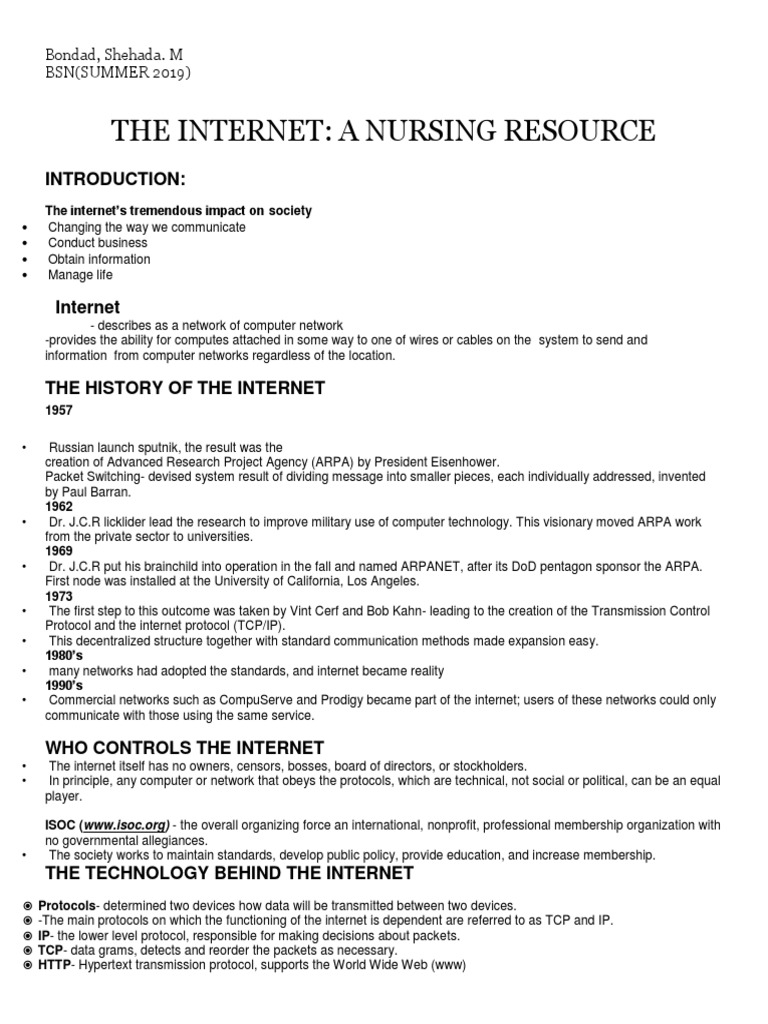 The Internet As A Nursing Resourse | PDF | Internet Protocol Suite ...