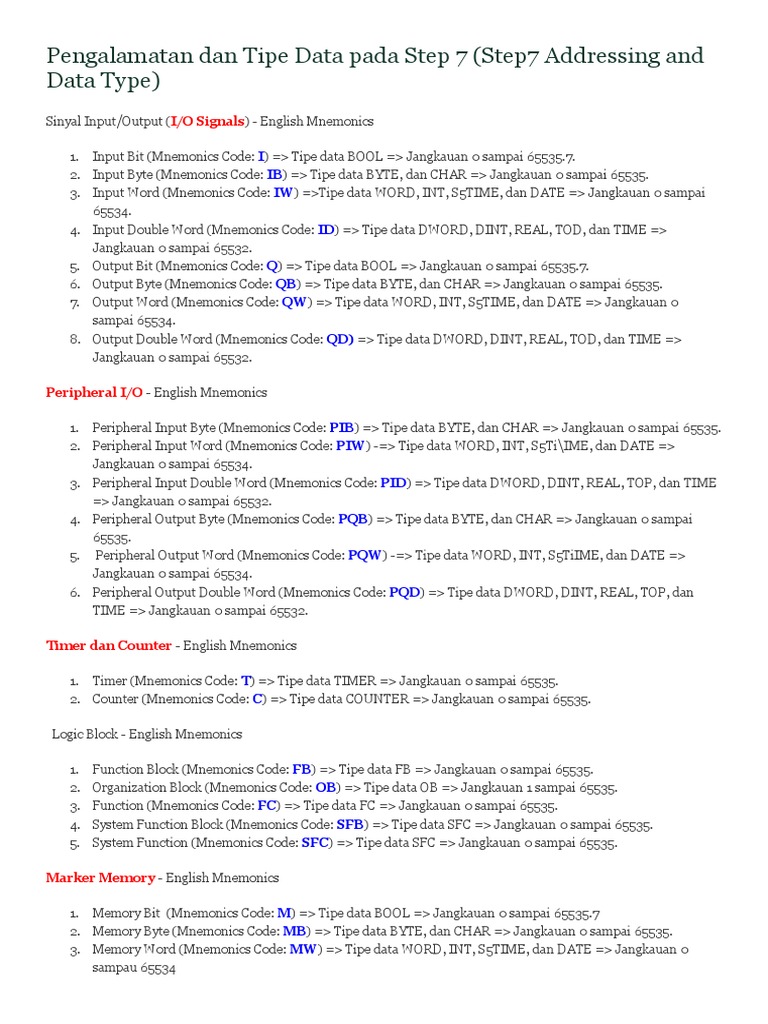 Pengalamatan Dan Tipe Data Pada Step 7 | PDF | Integer (Computer ...
