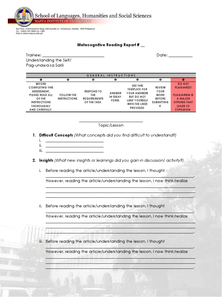 Metacognitive Reading Report UTS | PDF | Psychological Concepts | Epistemology