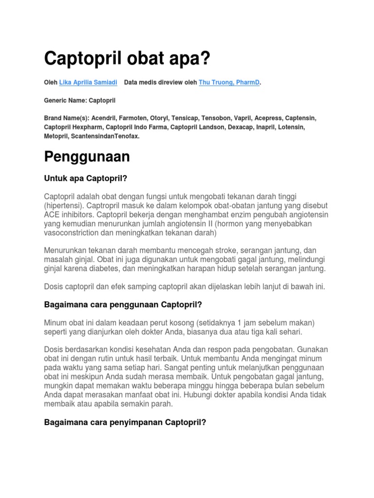 Captopril: Obat Hipertensi dan Gagal Jantung | PDF