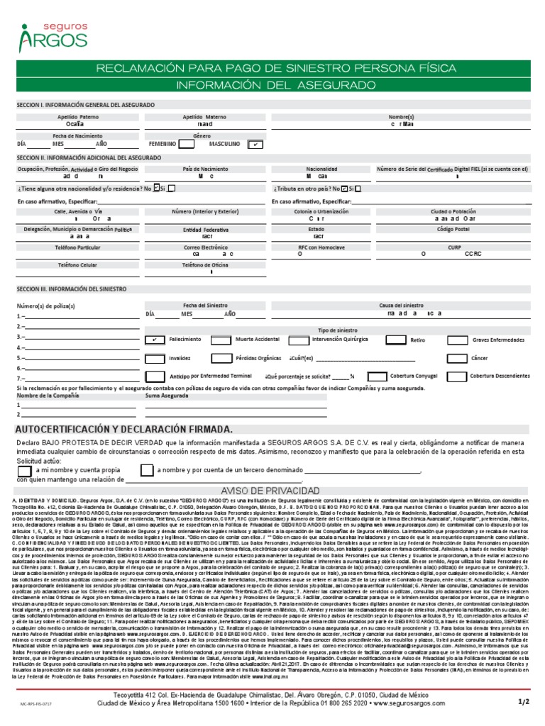 Argos 2 | PDF | Póliza de seguros | Seguro