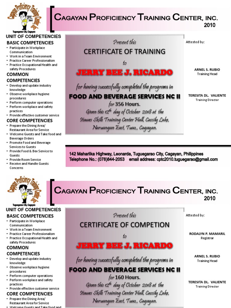 Certificate of Training: Present This To | PDF | Hygiene | Occupational ...
