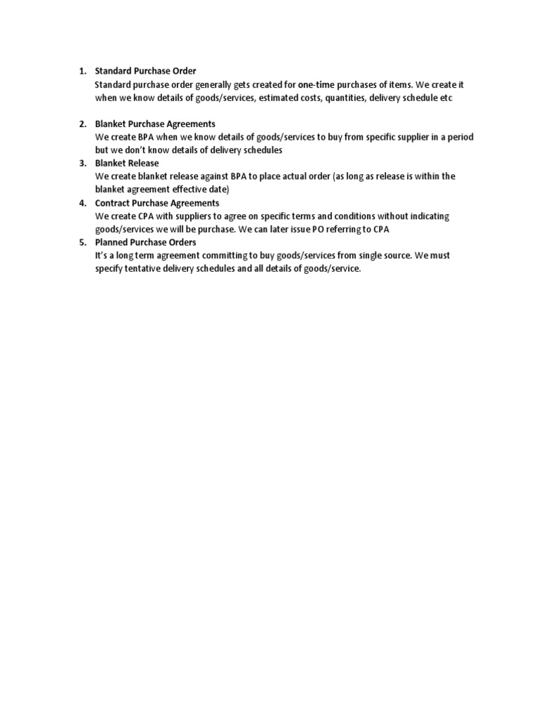 Types of Purchase Orders Explained | PDF