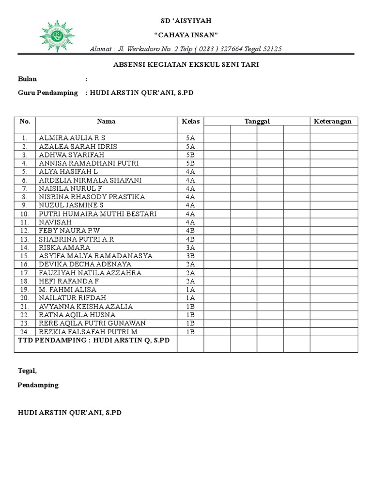 Absen Ekskul Seni Tari | PDF