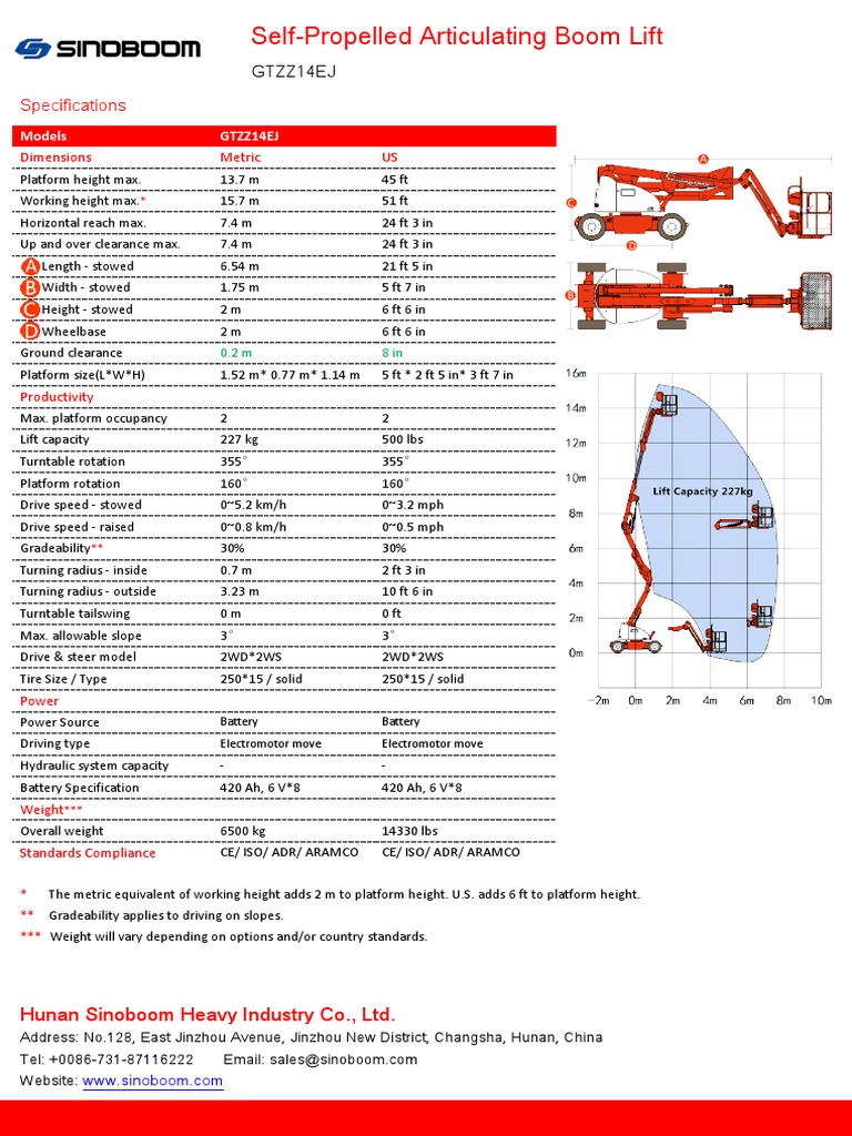 Self-Propelled Boom Lift Specs | PDF | Automotive Technologies ...