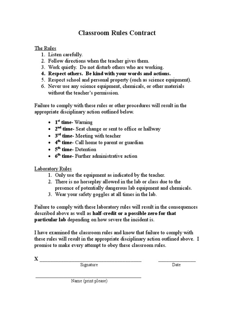 Classroom Rules Contract | PDF | Wellness