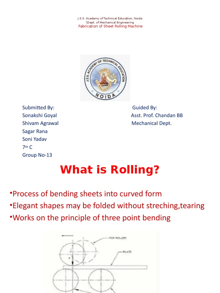Fabrication of Sheet Rolling Machine: J.S.S. Academy of Technical ...