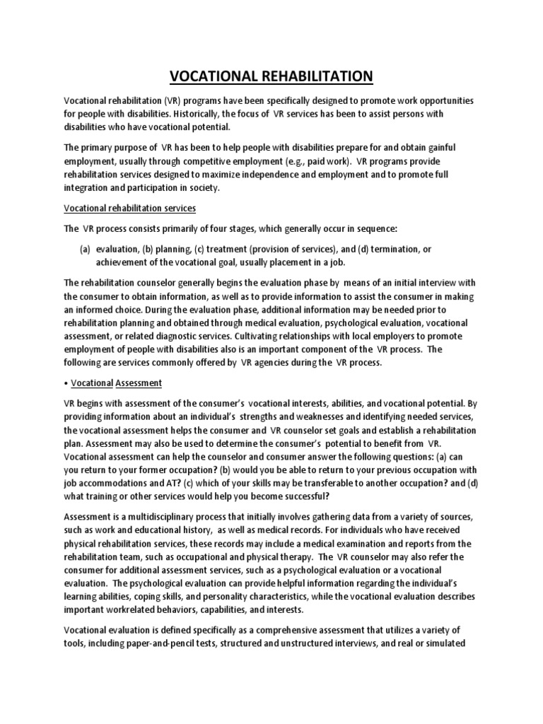Vocational Rehabilitation - Self Notes | PDF | Psychological Evaluation ...