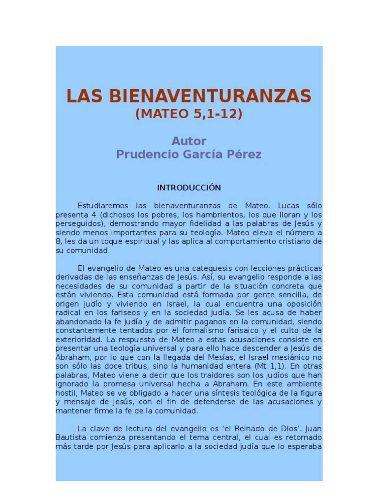 Las Bienaventuranzas Mateo 5 1 12 | PDF | Bienaventuranzas | Jesús