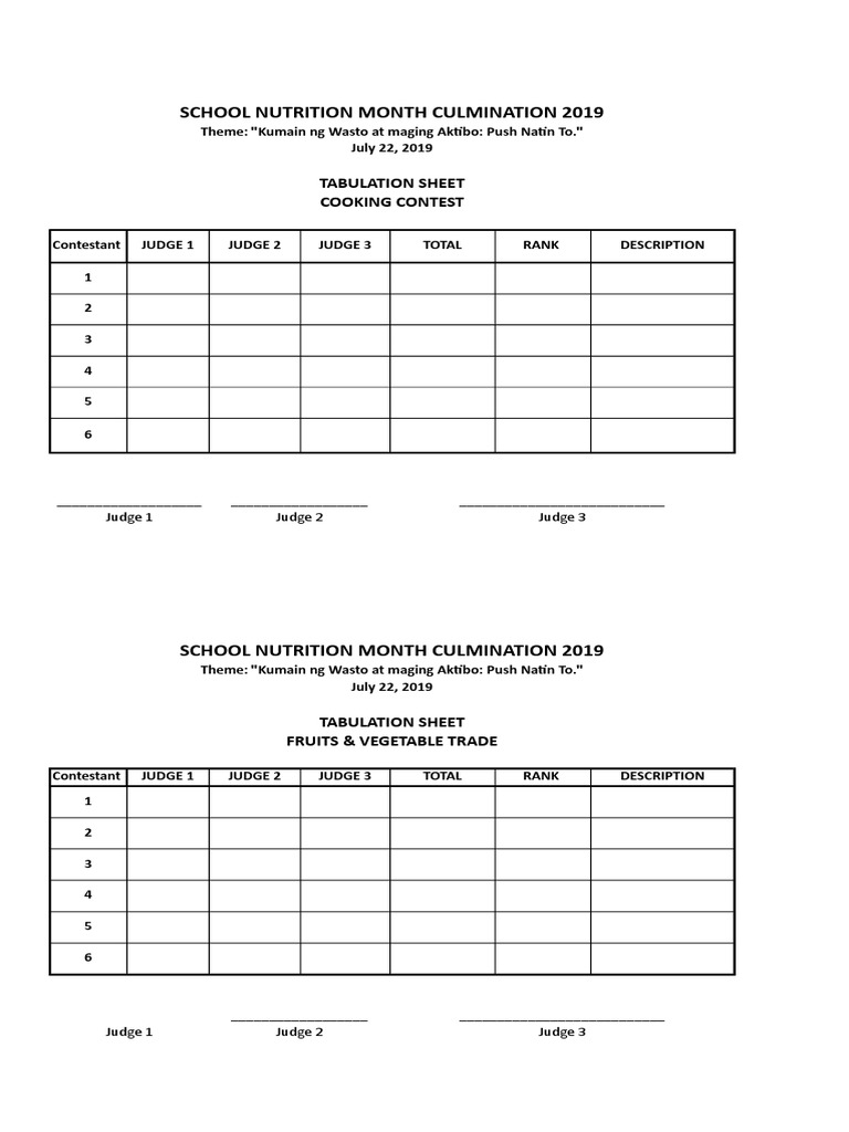 Scoresheet Nutrition2019 | PDF | Food And Drink | Cooking