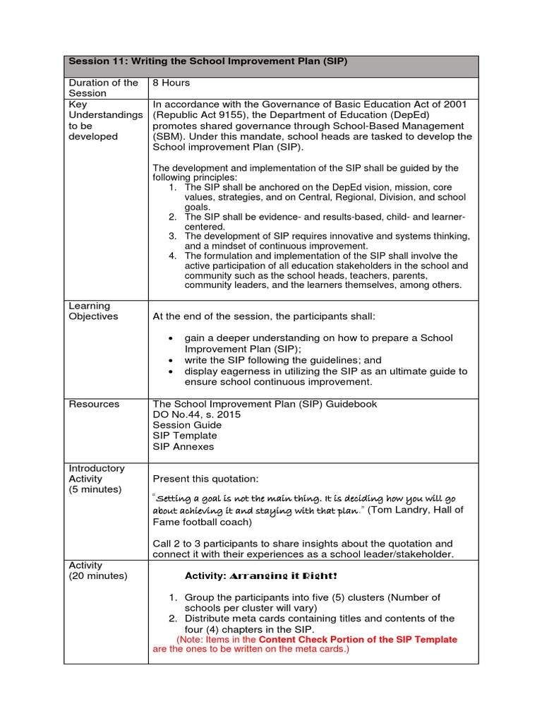 Session Guide - Writing The SIP (Final Copy) | PDF | Learning ...