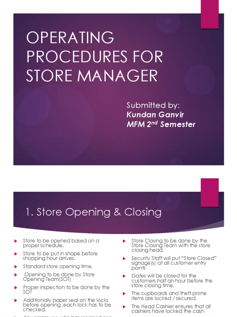 Operating Procedures For Store Manager: Submitted by | PDF ...