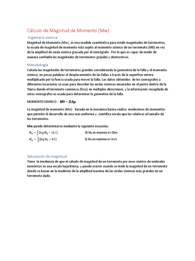 Cálculo de Magnitud de Momento Mw | PDF