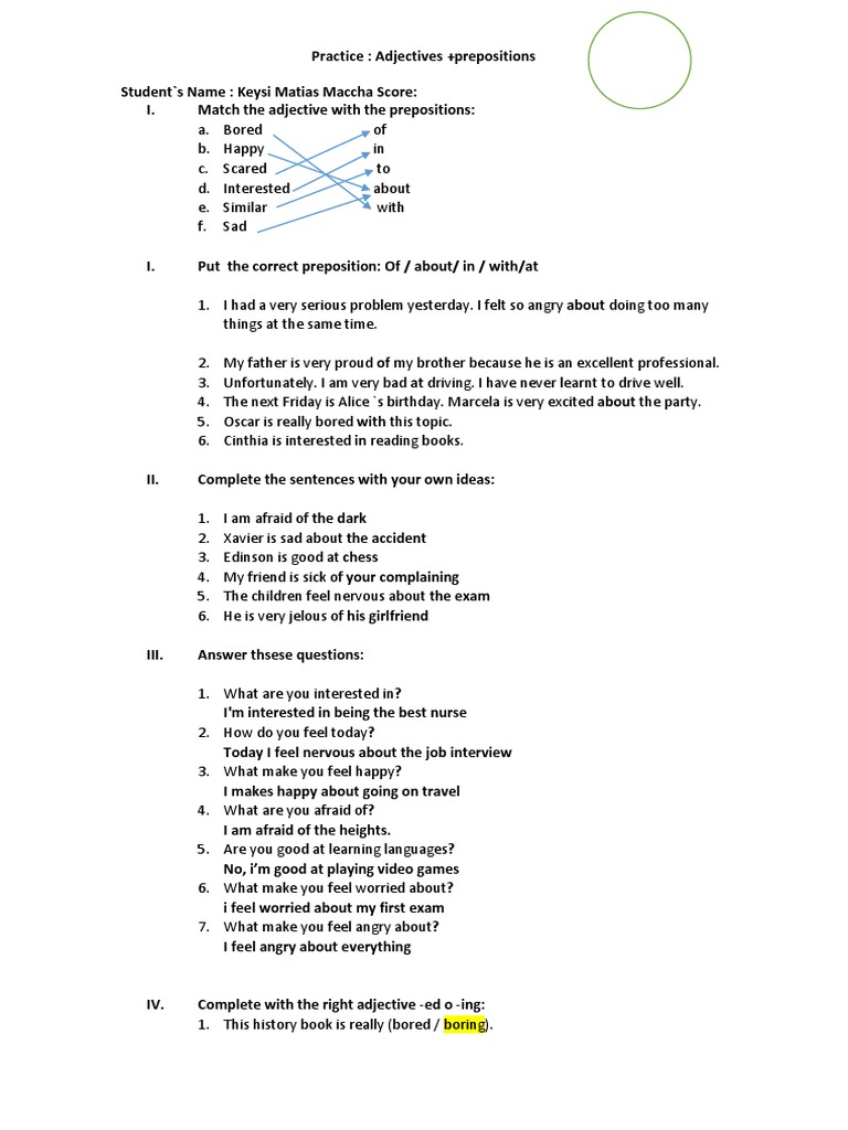 Adjective & Preposition Practice | PDF | Syntax | Grammar