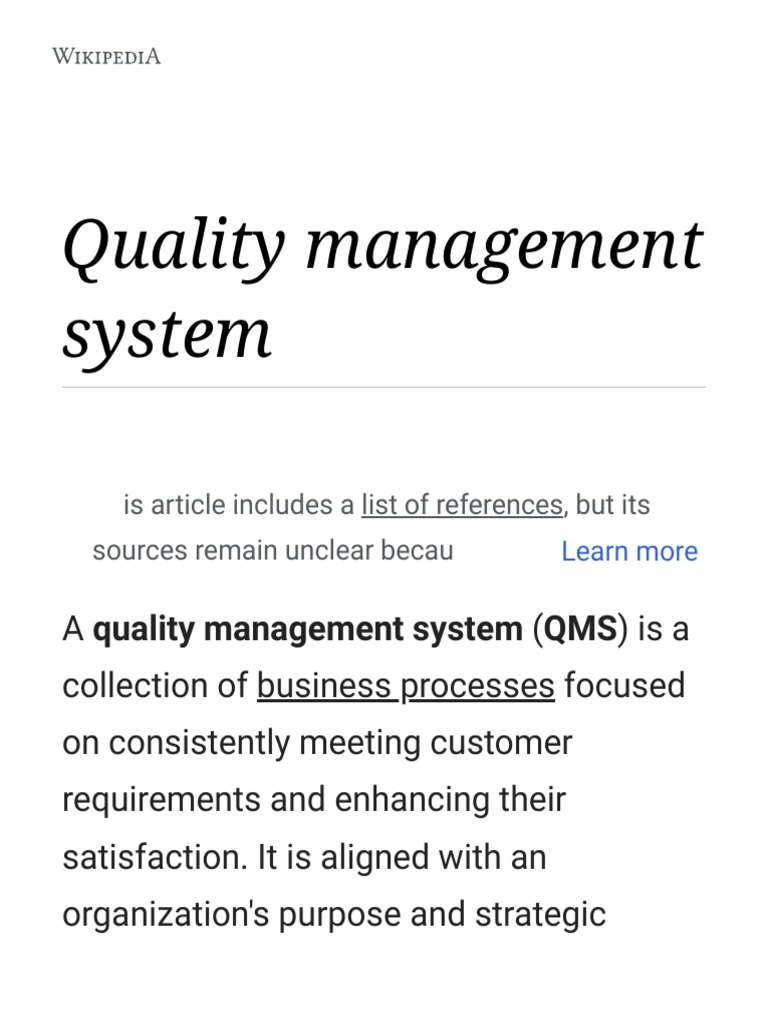 Quality Management System - Wikipedia | PDF | Quality Management System ...