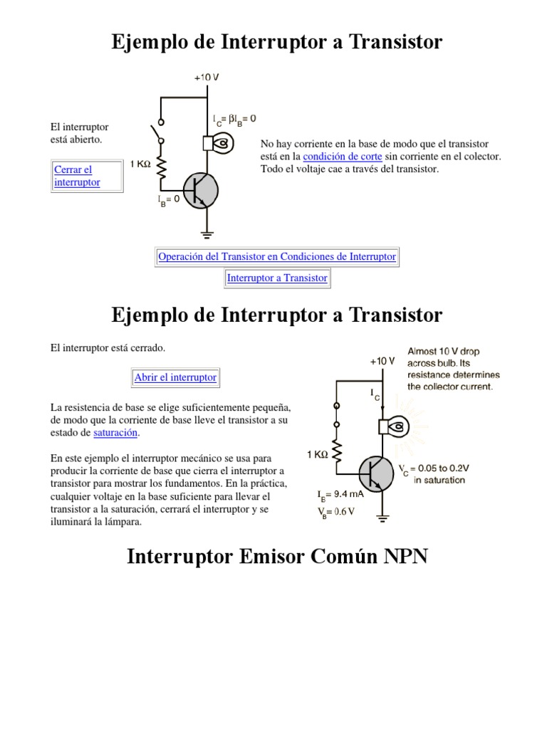 Transistor Como Interruptor PDF | PDF | Transistor de unión bipolar | Transistor