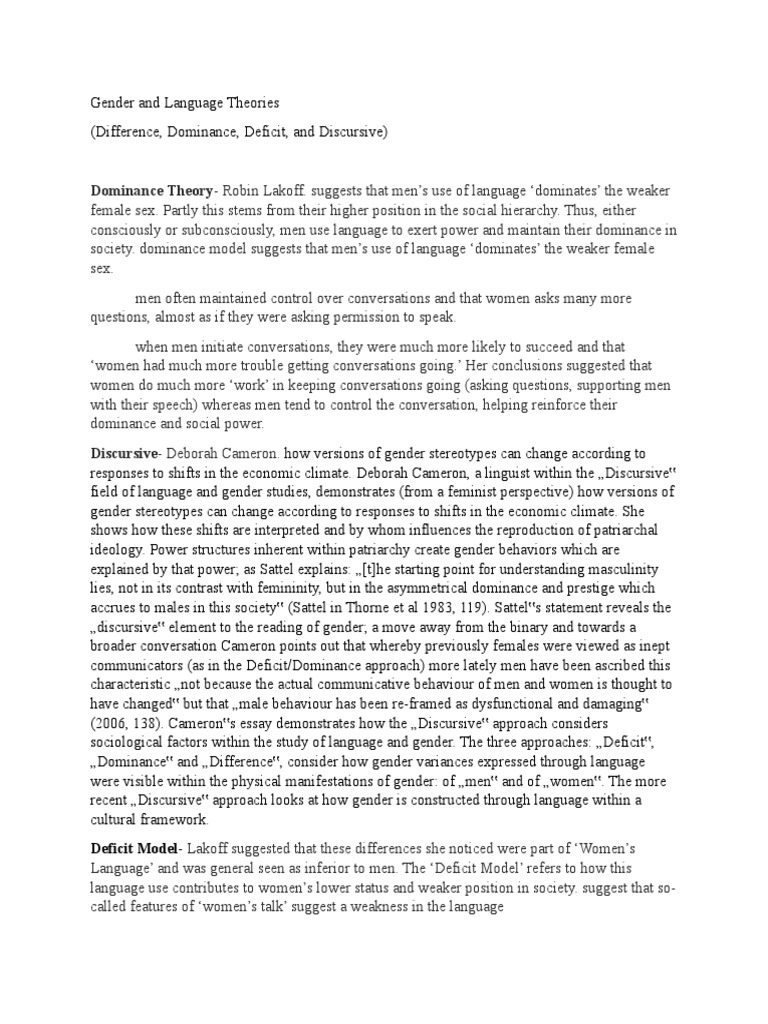 Gender and Language Theories | PDF | Gender Role | Patriarchy