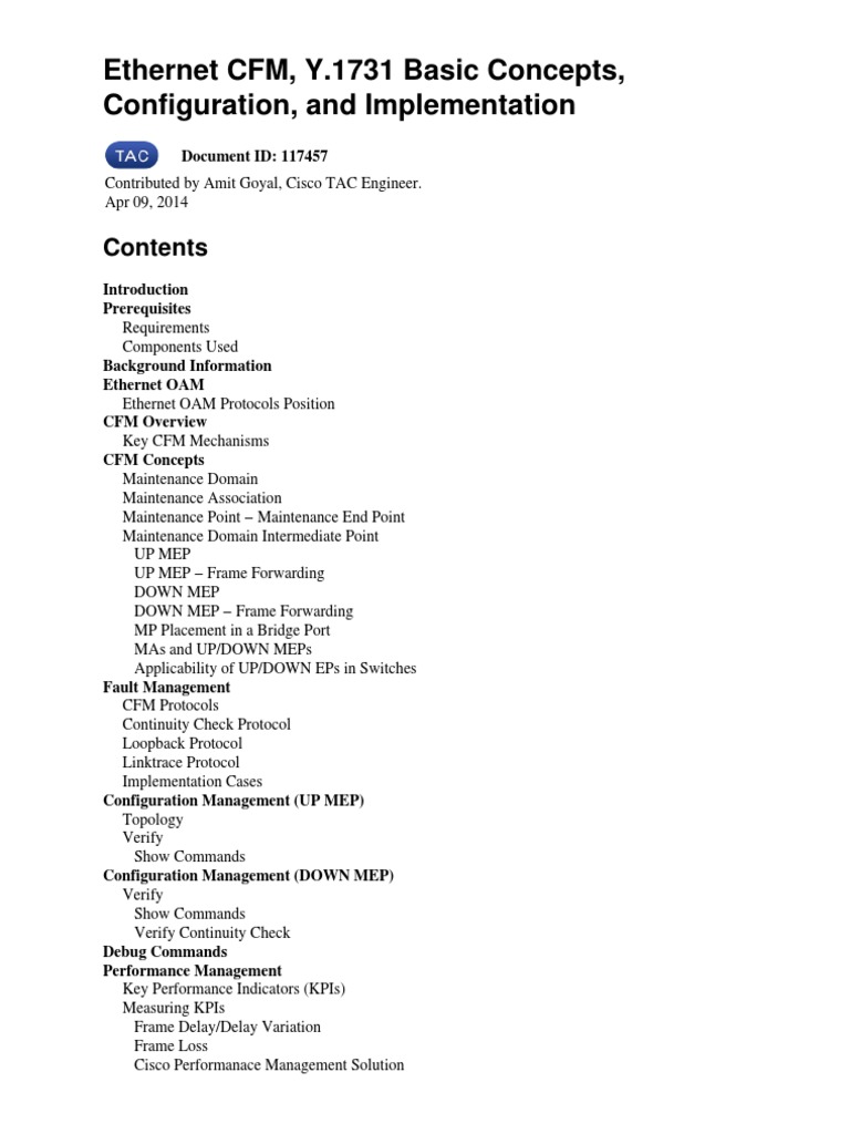 Ethernet CFM, Y.1731 Basic Concepts, Configuration, and Implementation | PDF | Ethernet ...