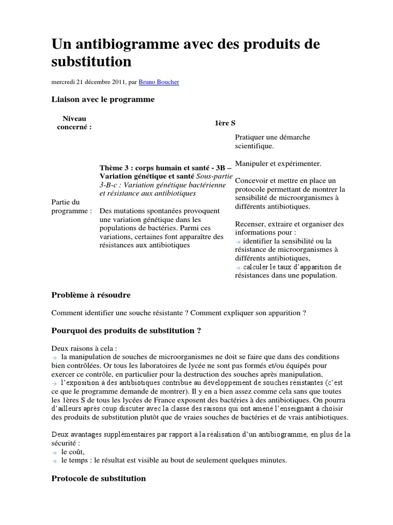 Un Antibiogramme Avec Des Produits de Substitution | PDF | Résistance ...