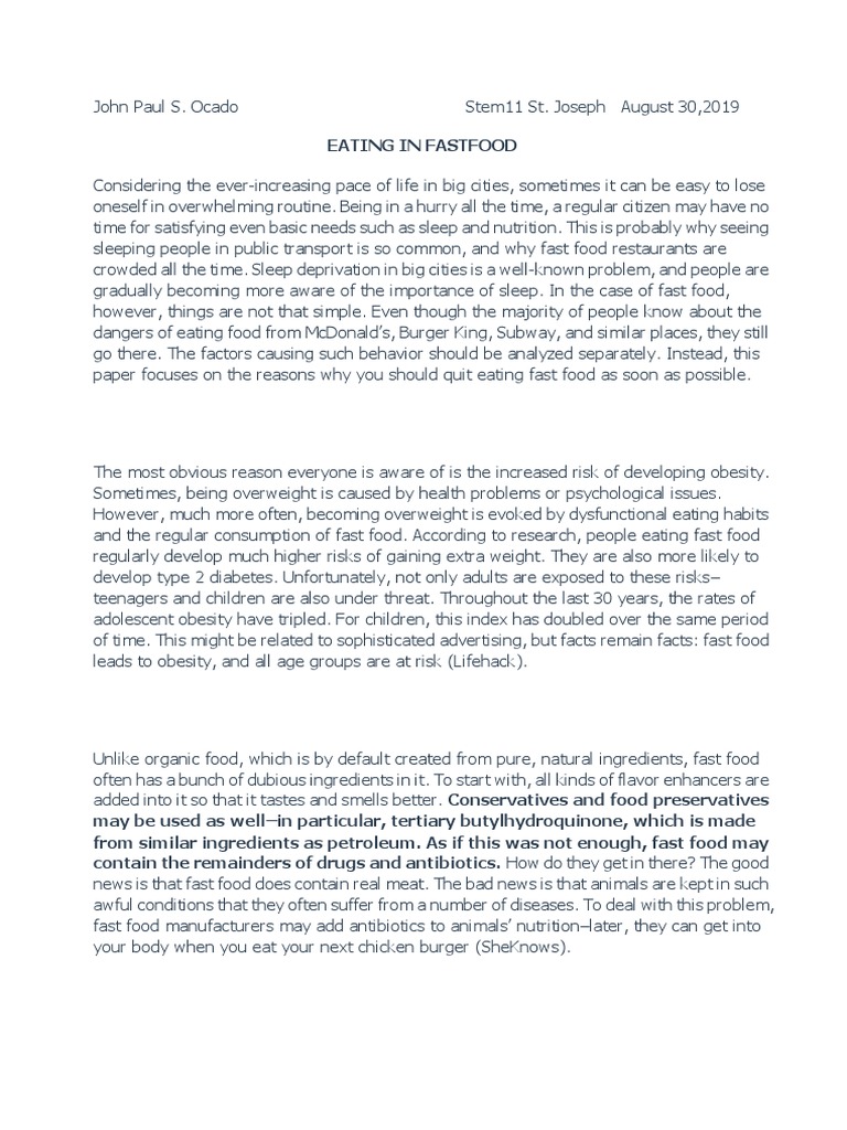 Position Paper | PDF | Fast Food | Obesity