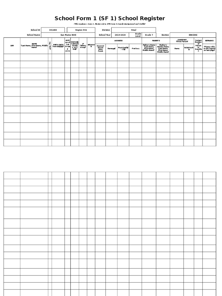 School Form 1 (SF 1) School Register | PDF | Computing