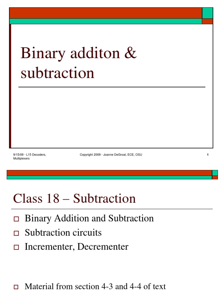 Lect 18 - Binary Addition and Subtraction | PDF | Subtraction | Areas Of Computer Science
