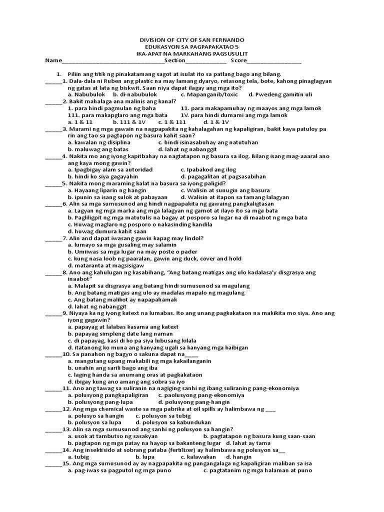 ESP 5 PT 4th Grading | PDF