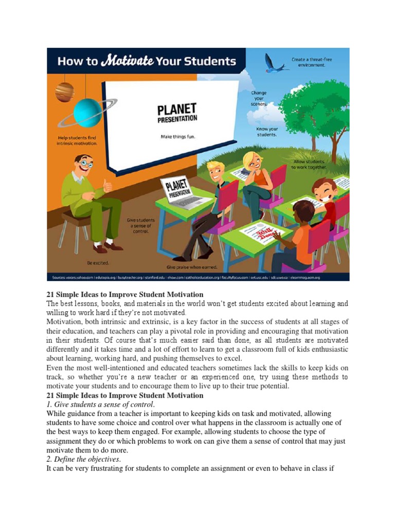 21 Simple Ideas To Improve Student Motivation: 1. Give Students A Sense ...