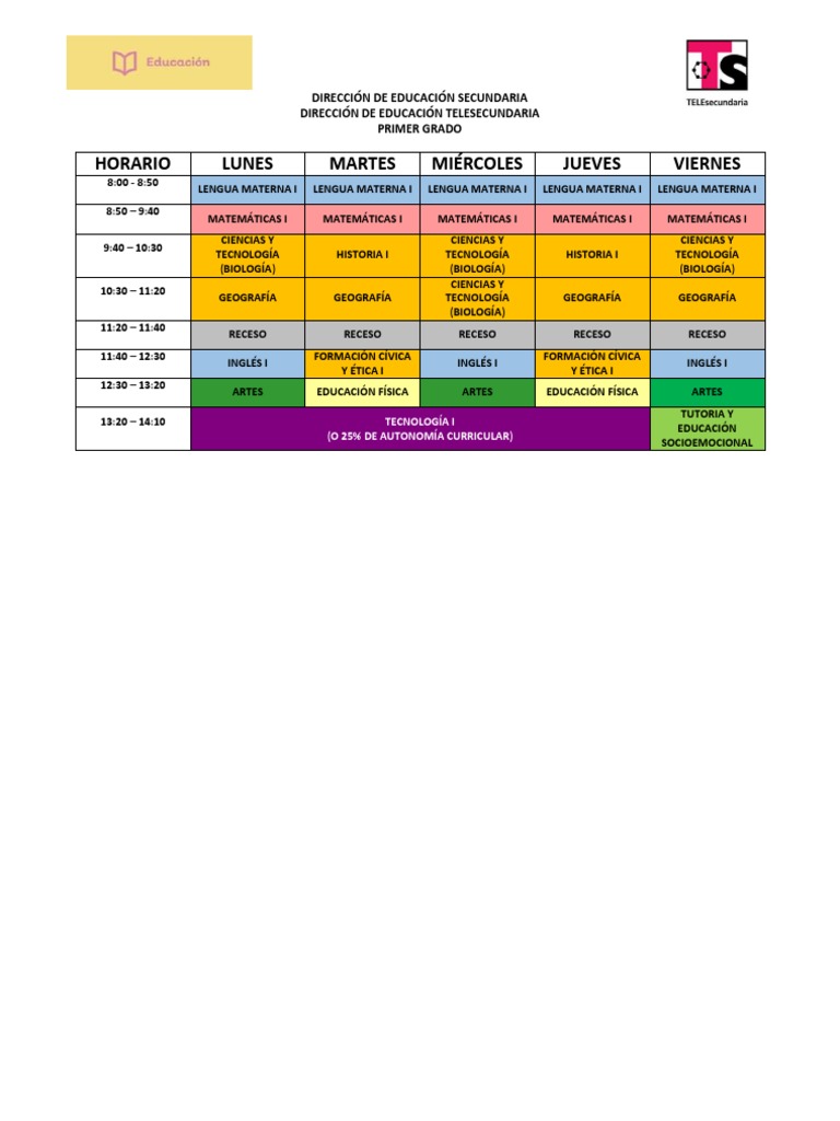 Horario Primer Grado | PDF