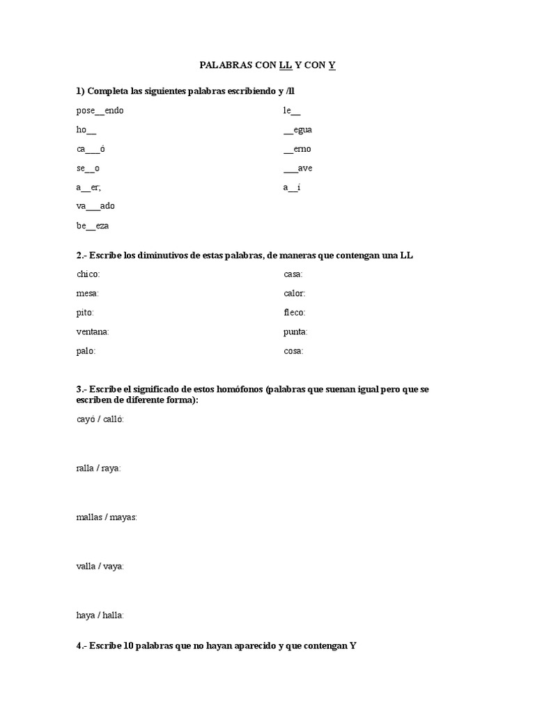 Ejercicios de Ortografía con LL y Y | PDF