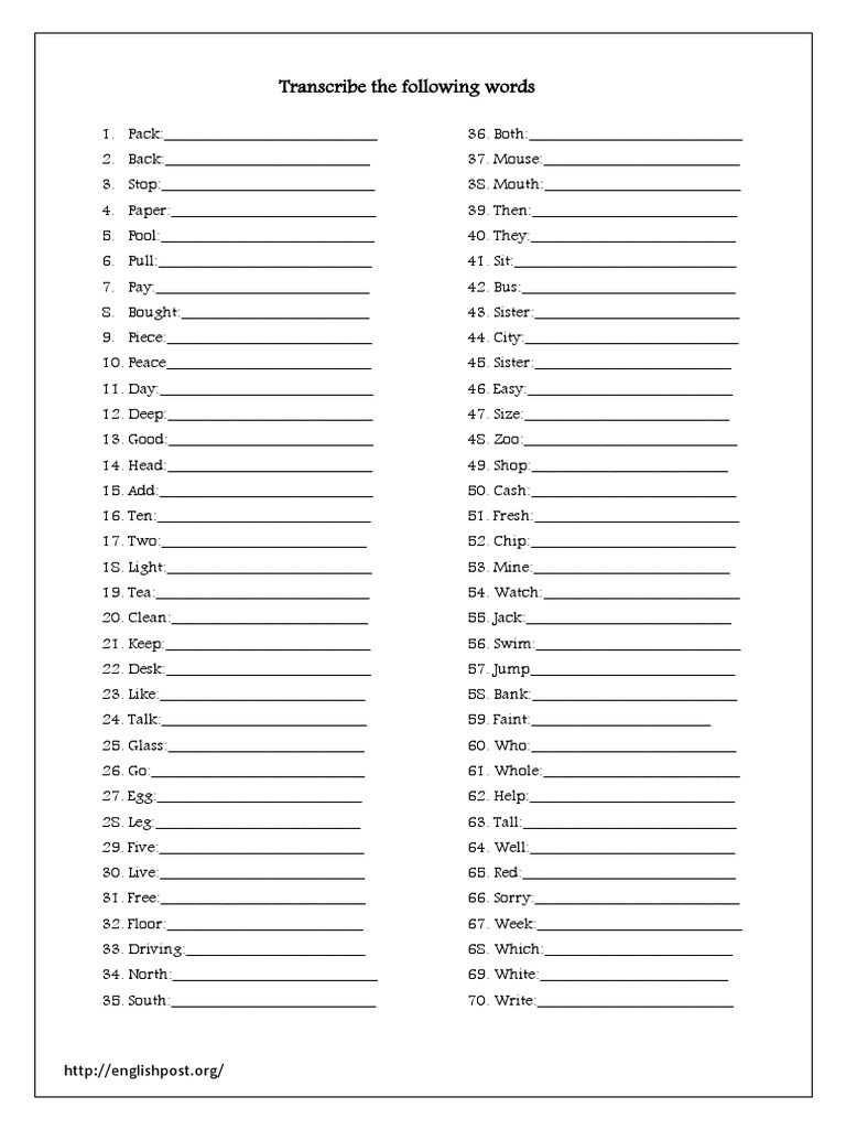 Transcribing Words: A Comprehensive List of Common English Words | PDF ...