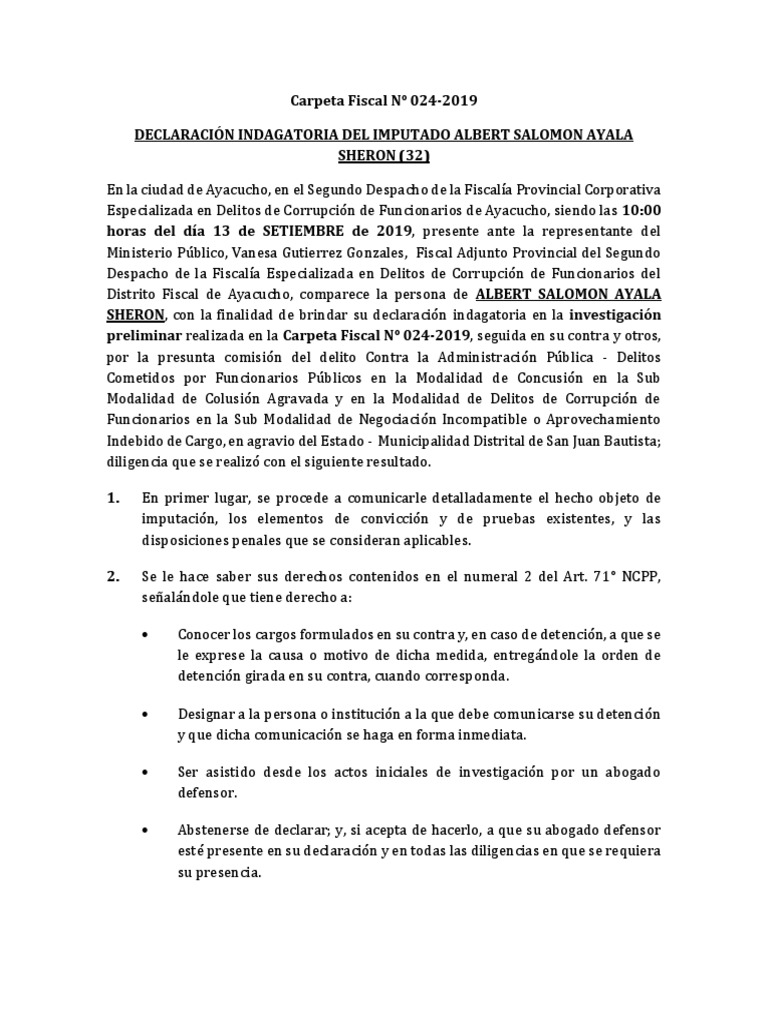 Declaracion Imputado Albert Ayala | PDF | Instituciones sociales ...