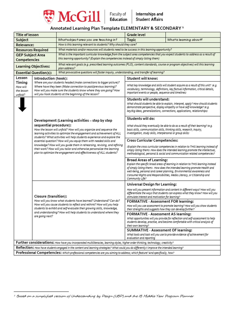 Annotated Learning Plan Template ELEMENTARY & SECONDARY | PDF ...