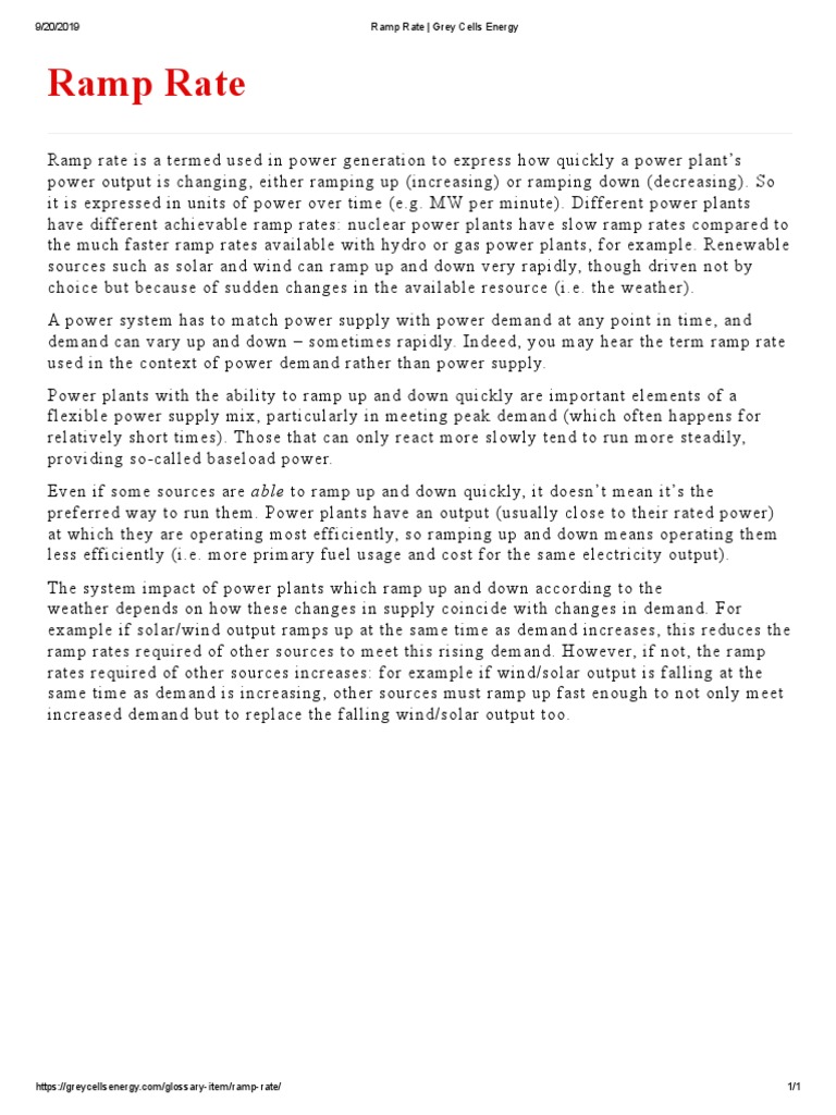 Ramp Rate of Power Plant | PDF