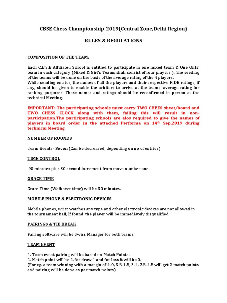 1.CBSE Chess Rules and Regulations | PDF | Leisure | Chess