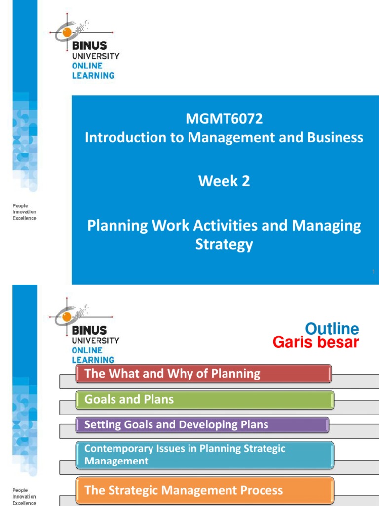 Planning Work Activities and Managing Strategy | PDF | Strategic ...
